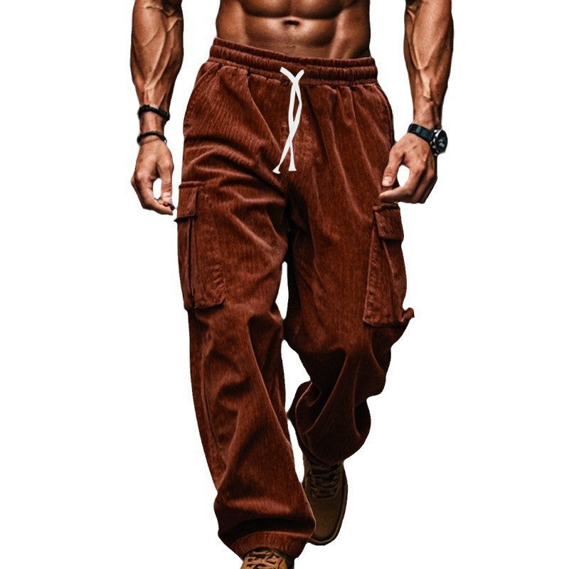 CORDUROY PANTS MEN'S AUTUMN CASUAL BREATHABLE WIDE LEG MULTI POCKET ST